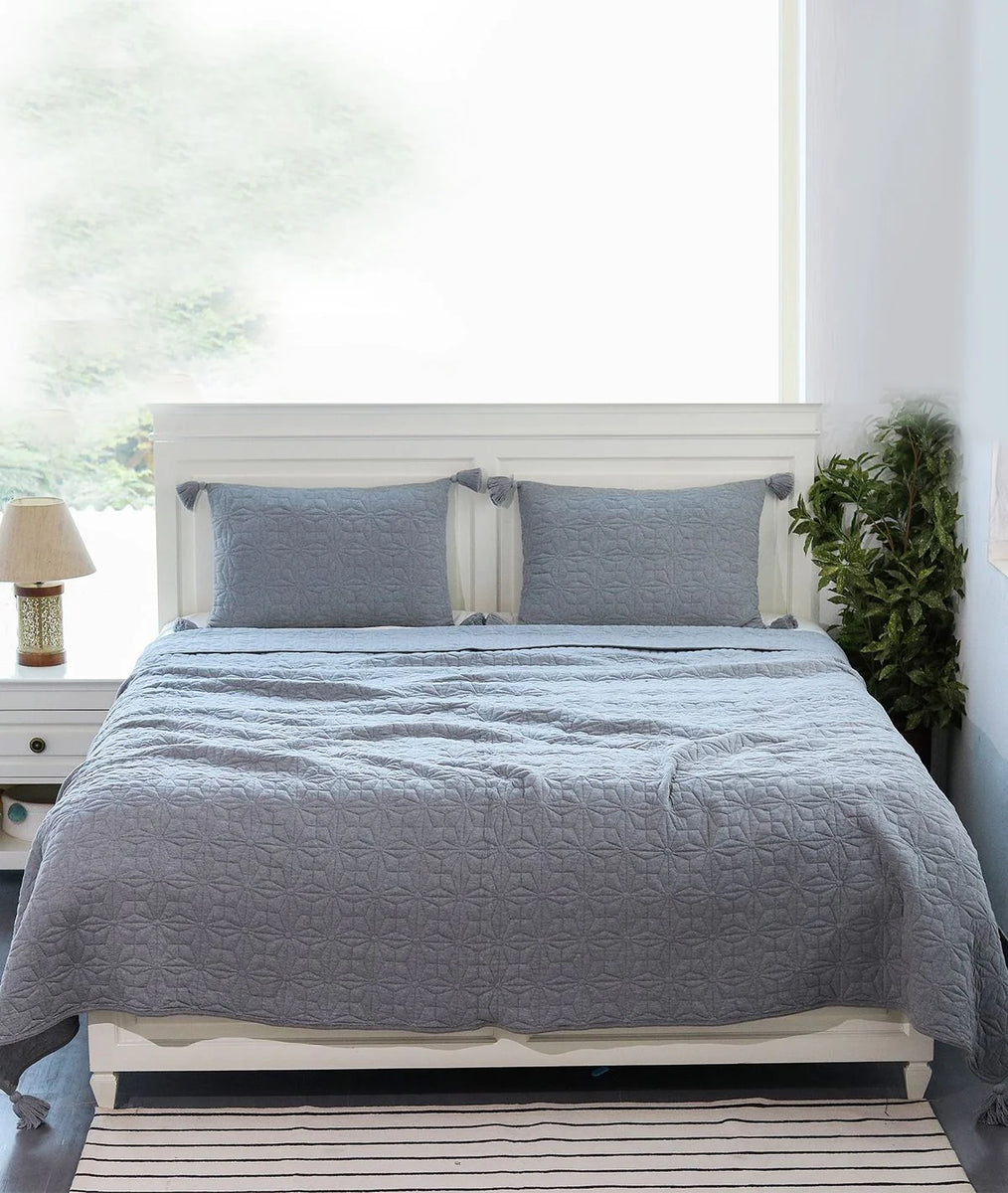 Summer Must-Have: Floret 100% Cotton Knitted Bed Cover Set in Light ...