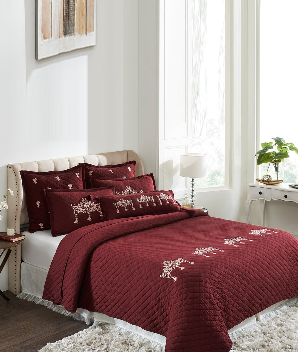 Tiara Embroidered Bedcover 100% Cotton Knitted With Polyester Filled K ...