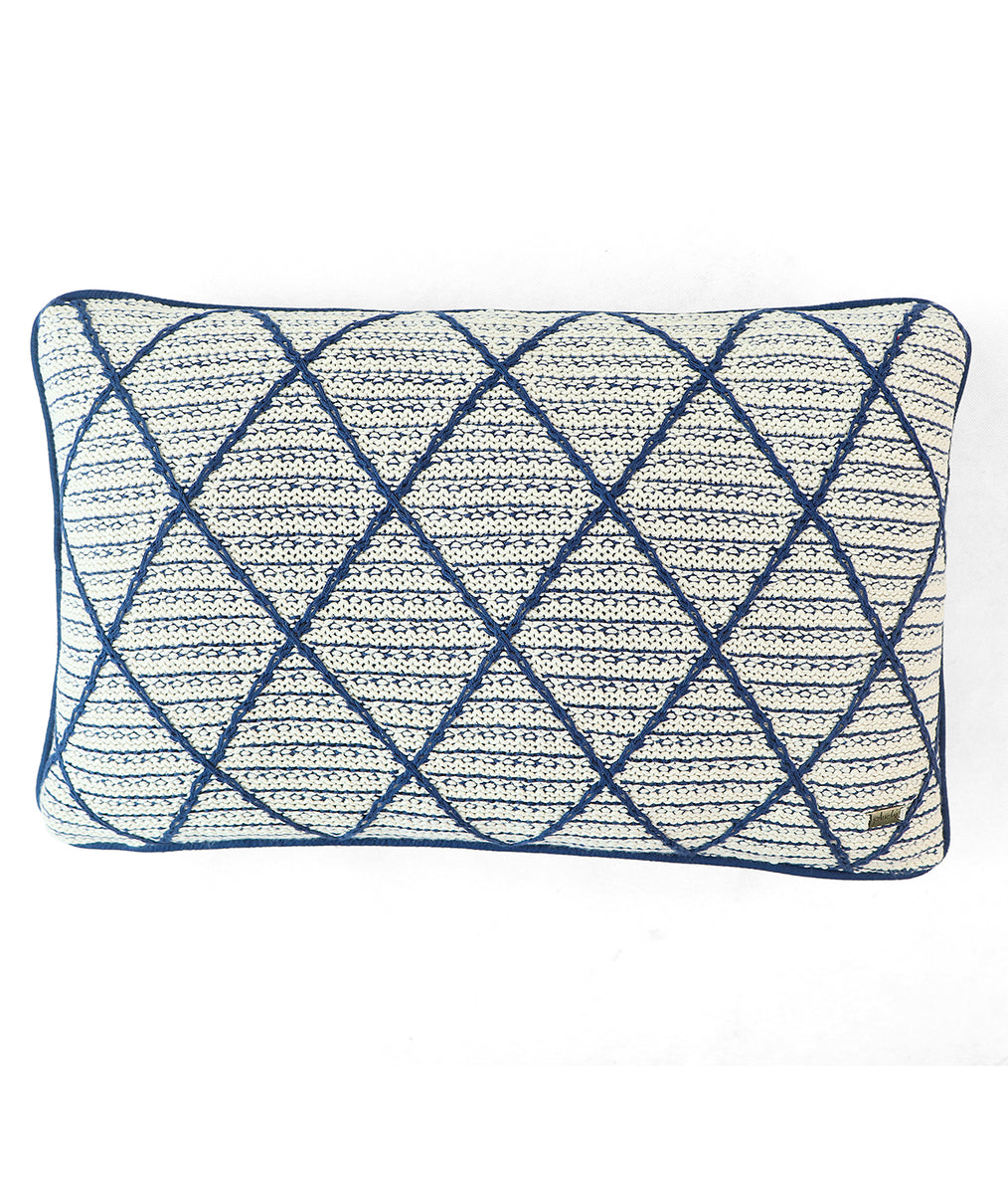Arabella Cotton Knitted Decorative Cushion Cover (Blue And Natural Col ...