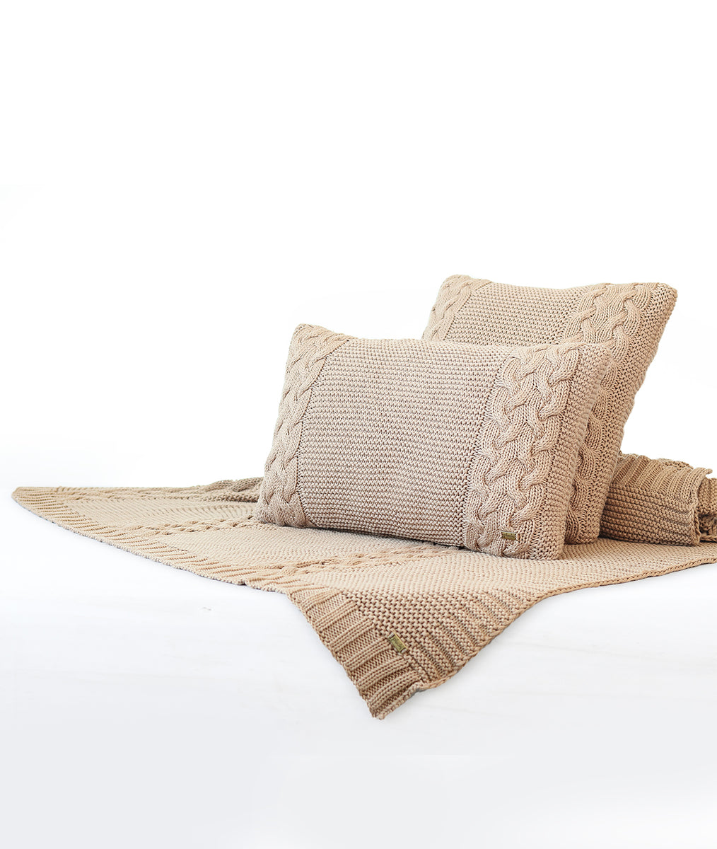 Archer Khaki Cream Cotton Knitted Throw /Blanket For Round The Year Us ...