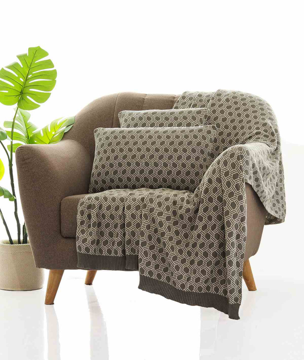 Geometric Cotton Knitted Decorative Fossil & Natural Color 12 x 20 Inc ...