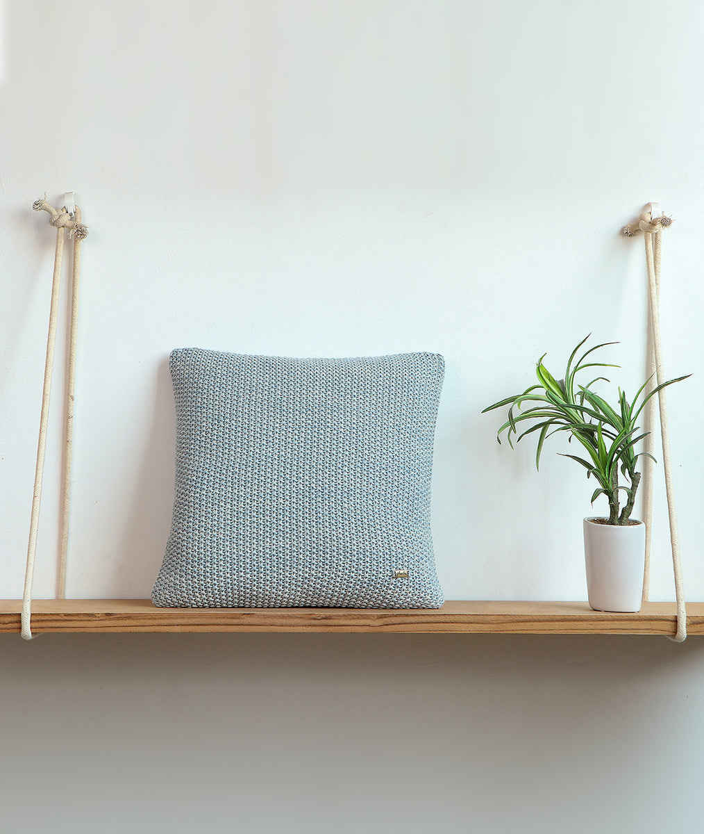 Moss Marld Alise Blue & Vanilla Grey Melange Cotton Knitted Decorative ...