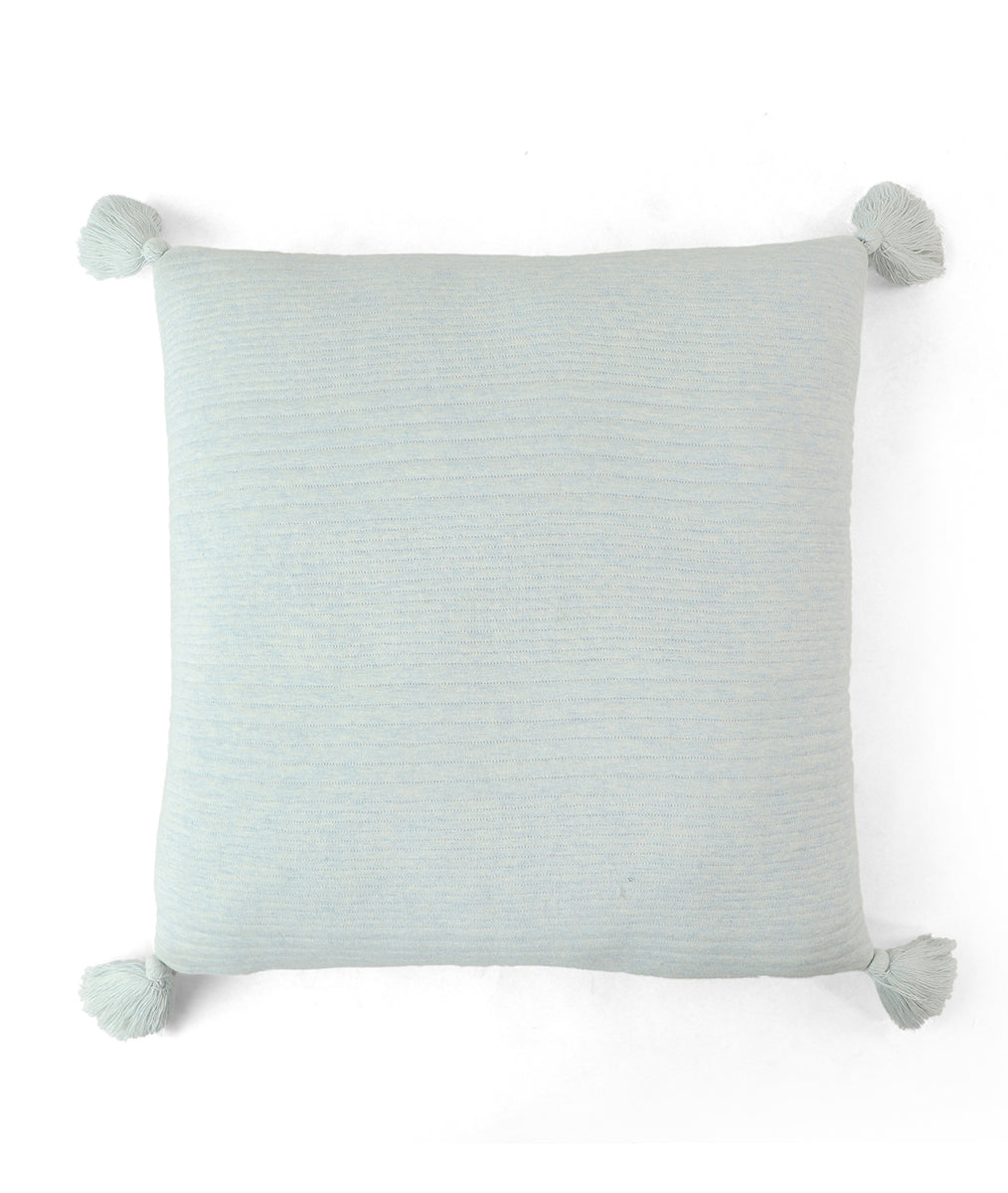 Streak Blue Milange Cotton Knitted Quilted Cushion with Tassels 18 X 1 ...
