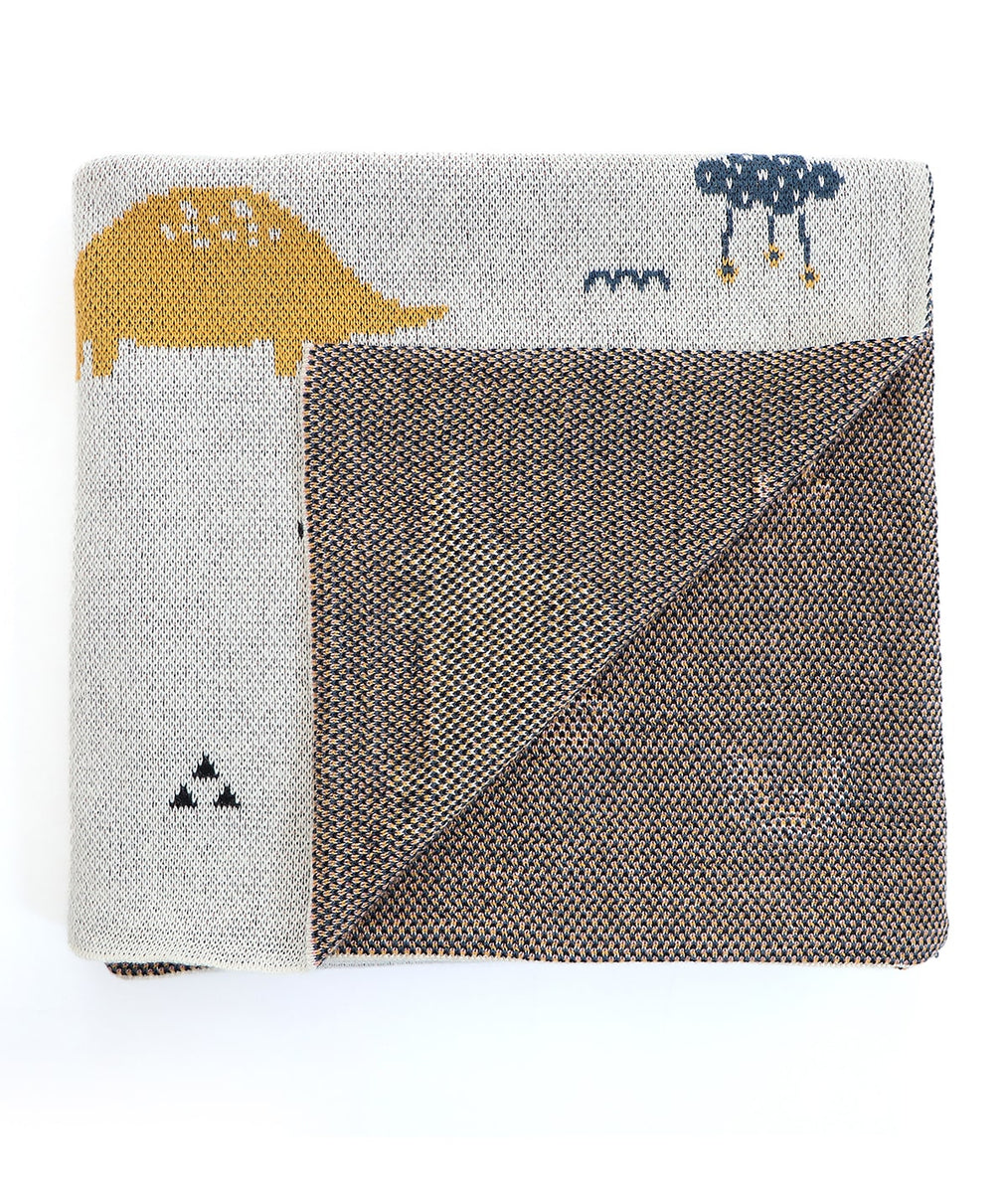 Dinos World- Natural & Multi Color Cotton Knitted Throw / Ac Blanket F ...