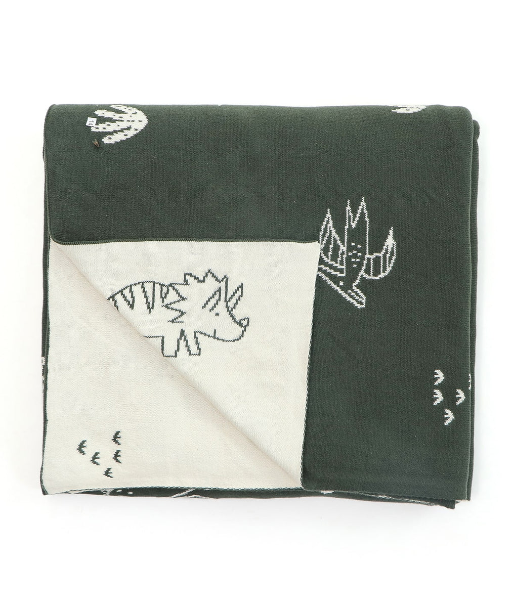 Jurassic World- Dark Green & Natural Color Cotton Knitted Throw / Ac B ...