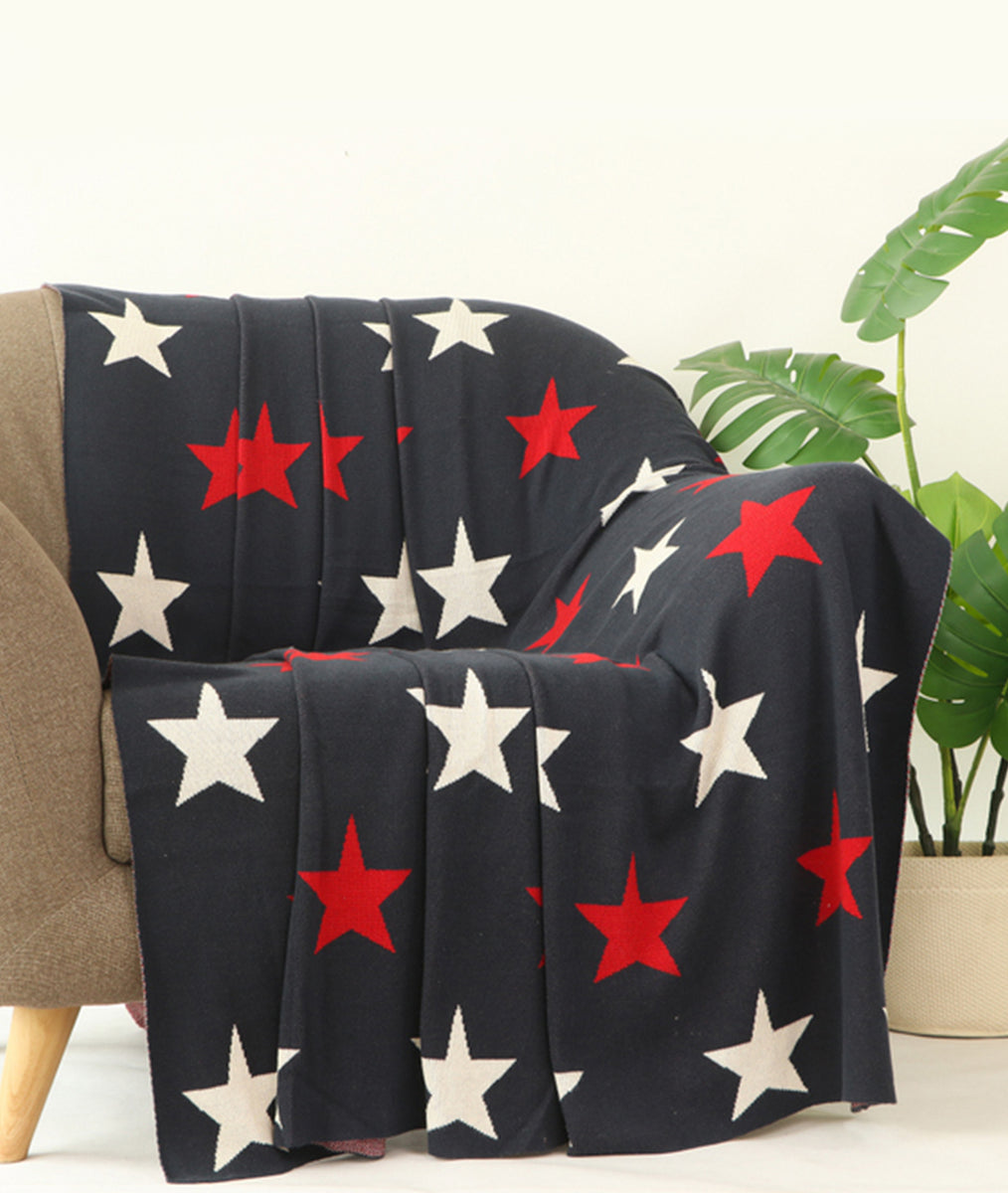 Night Sky Full of Star Navy, Red & Natural Color Cotton Knitted Throw ...