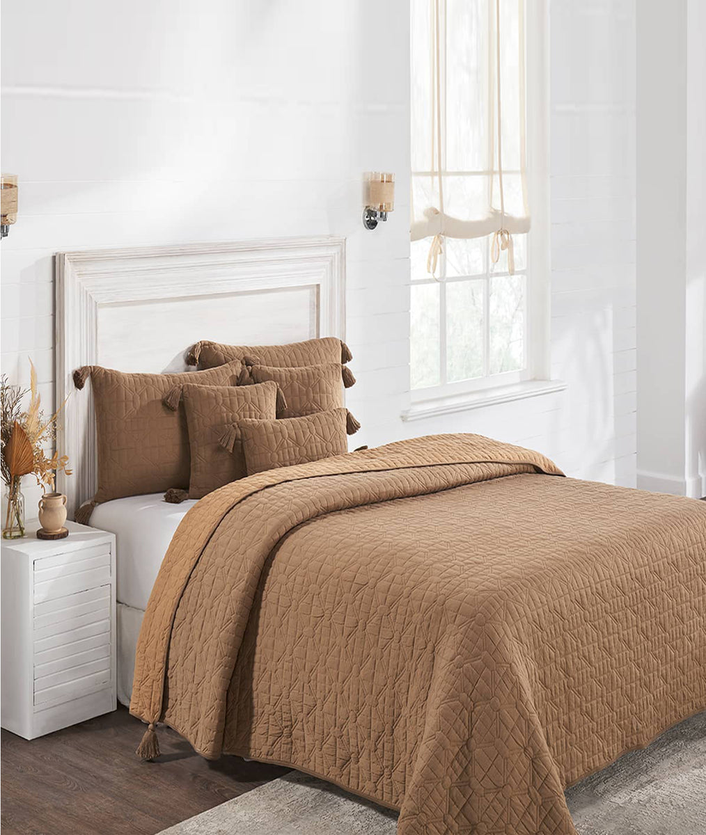 Diamond Linked Deep Oat & Catawood Stone 100% Cotton Knitted King Size ...