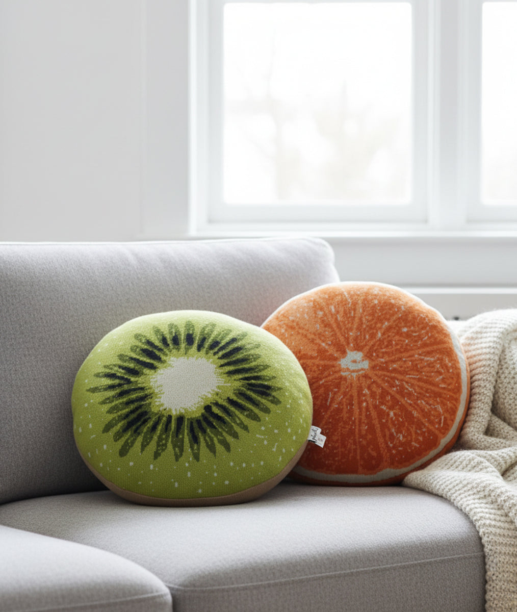 Tutti Frutti Cotton Knitted Shaped Cushion Pillow Combo Set (2 pcs ...