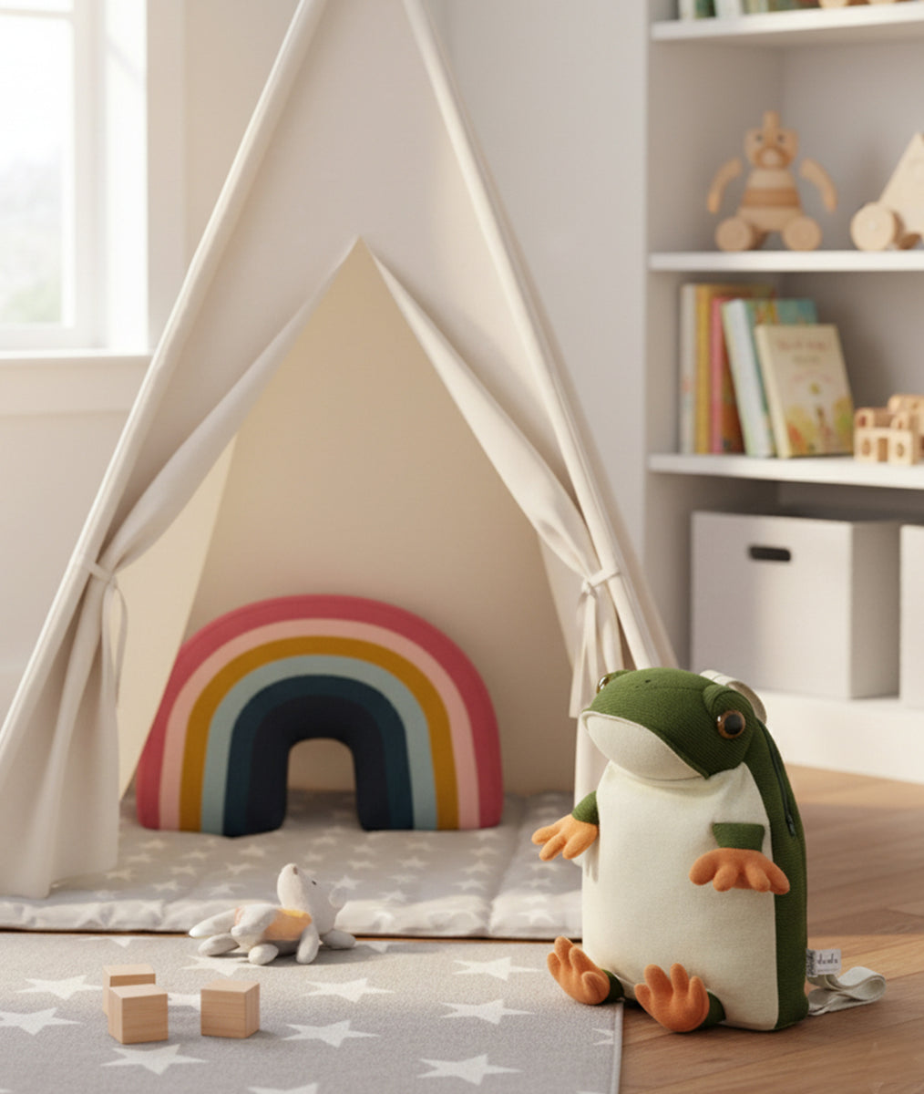 Frog in Rain Cotton Knitted U Shaped Cushion with Kids Bag Combo Set ...