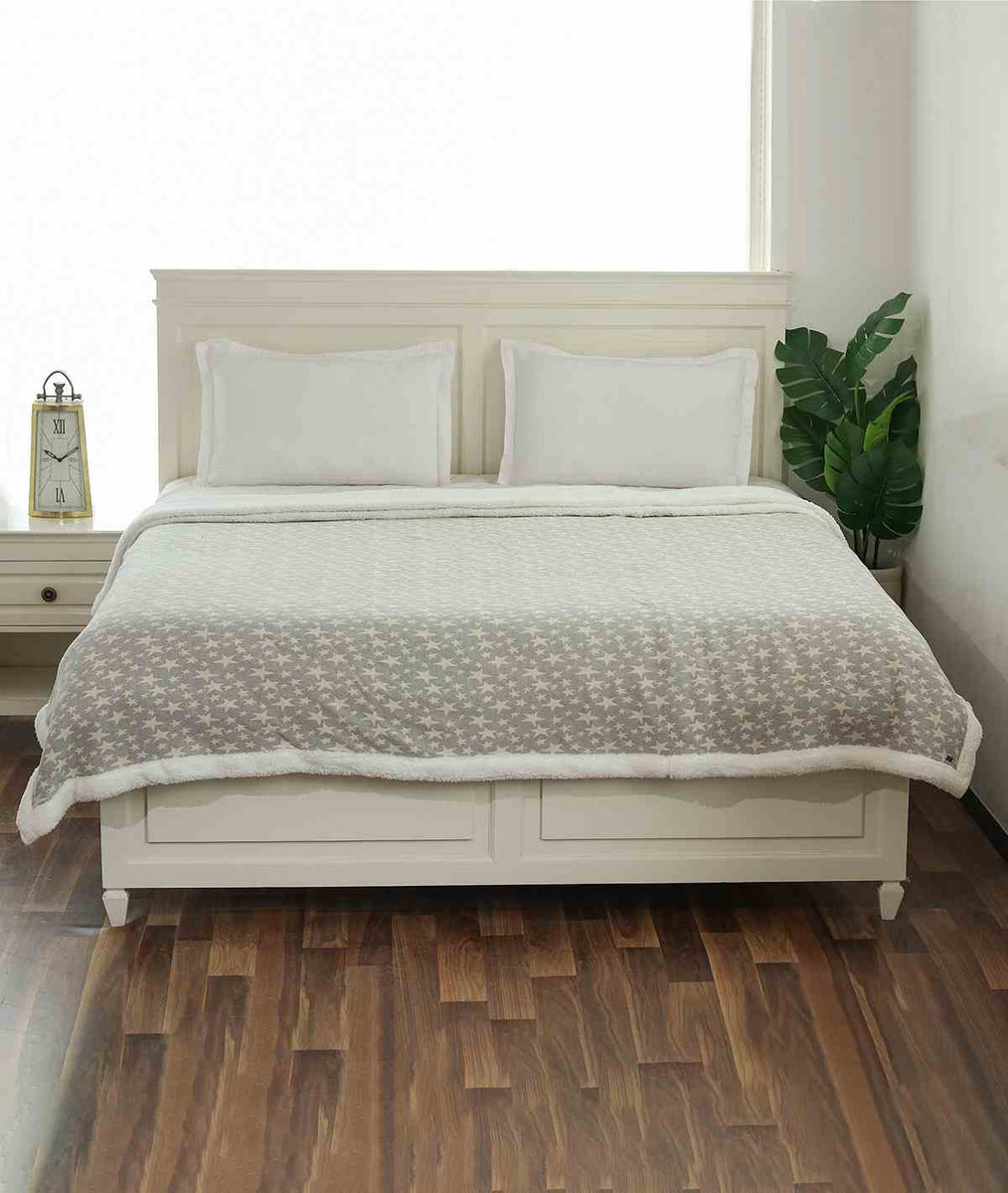 Star's Light Grey Melange & Natural Cotton Knitted Double Bed Blanket ...