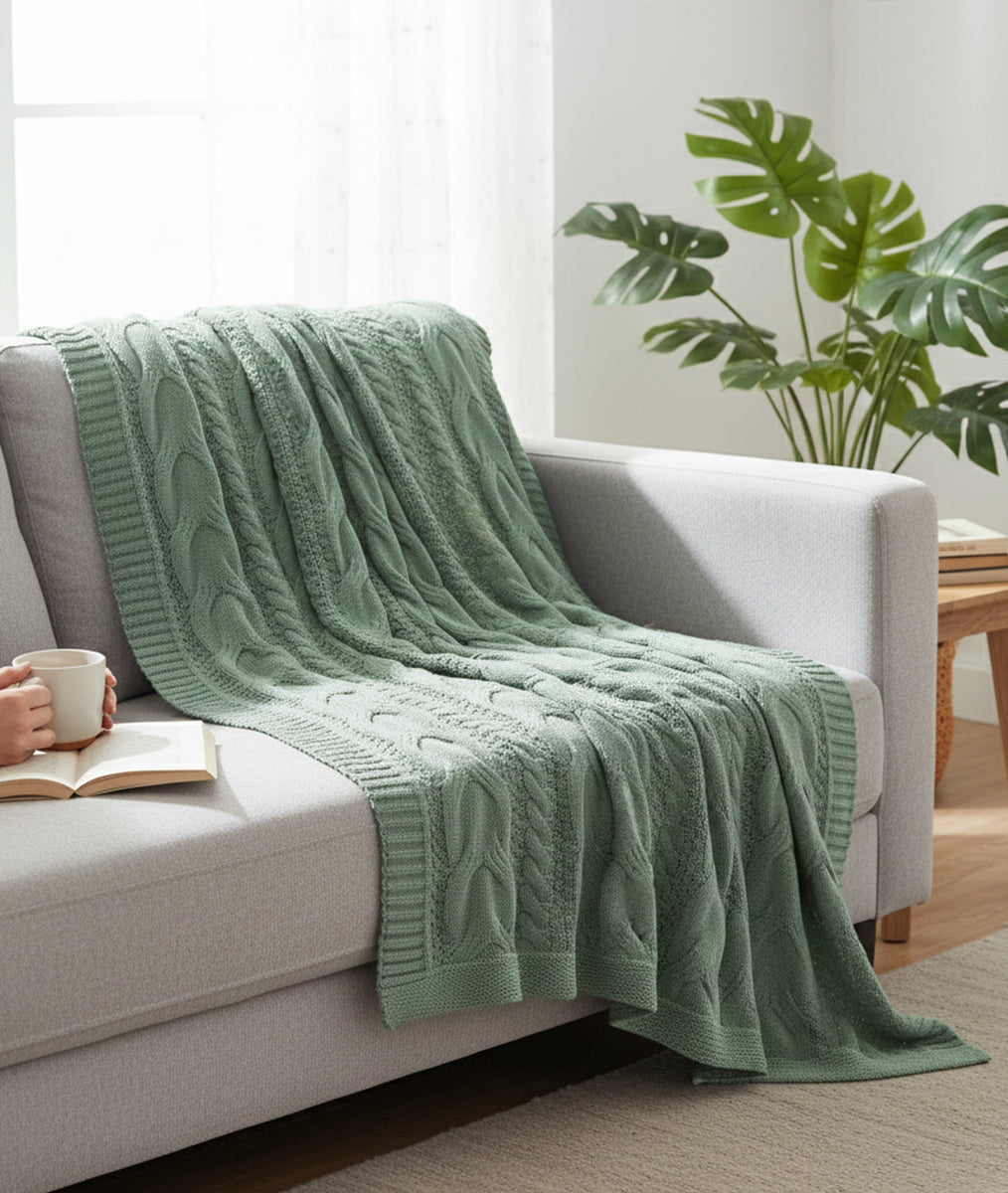 Classical Throws - Indus Blue 100% Cotton Knitted All Season AC Throw ...