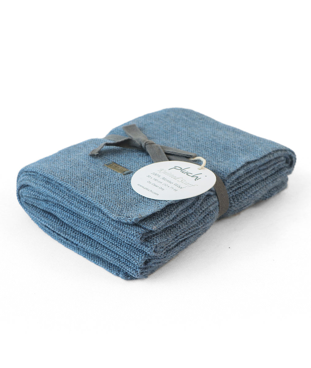 Transfer Knit Pure Merino Wool Scarf (Blue Mix) – Pluchi Online