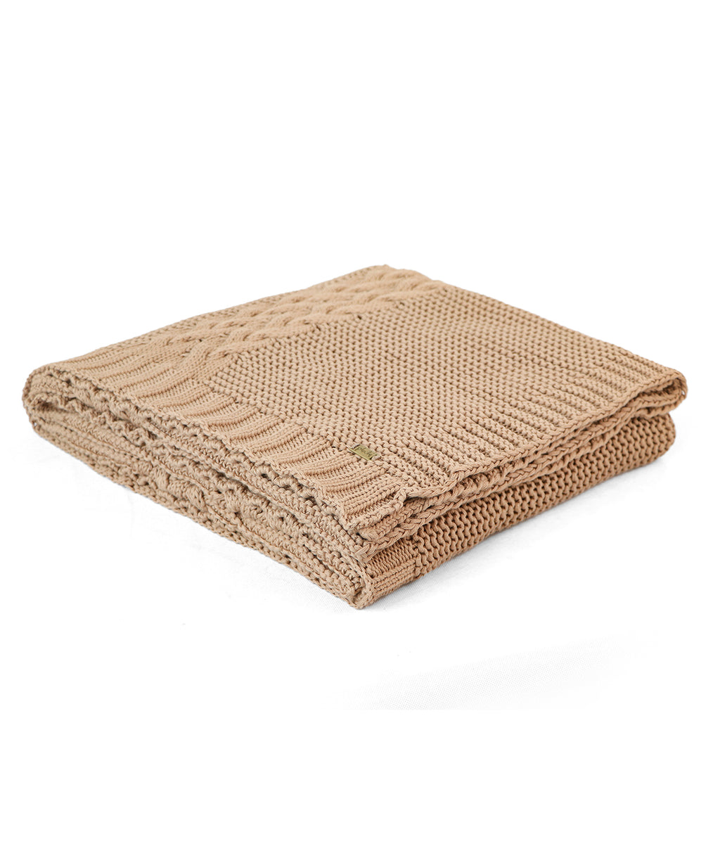 Archer Khaki Cream Cotton Knitted Throw /Blanket For Round The Year Us ...