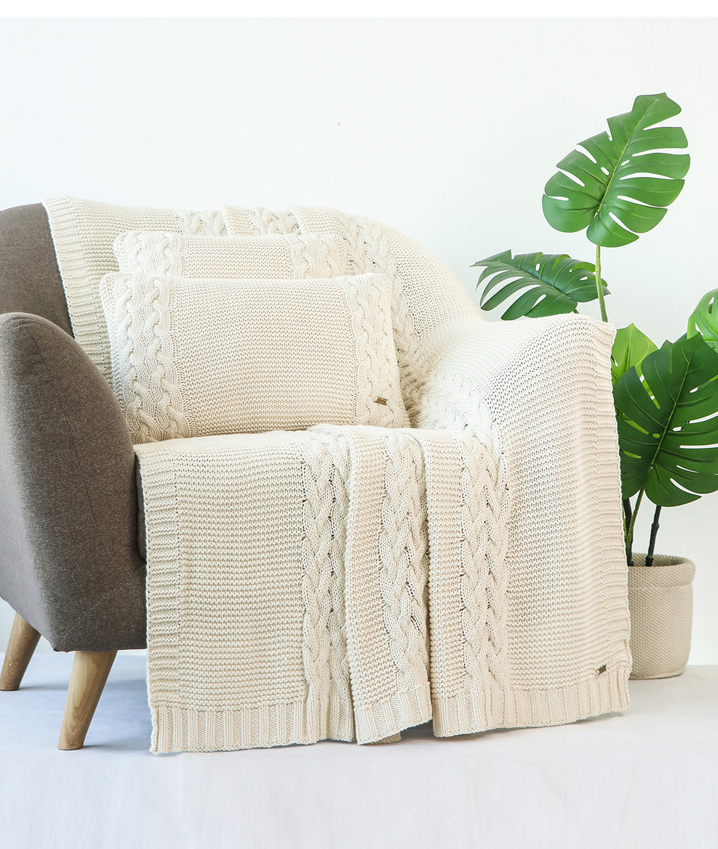 Archer Natural Cotton Knitted Throw /Blanket For Round The Year Use (1 ...