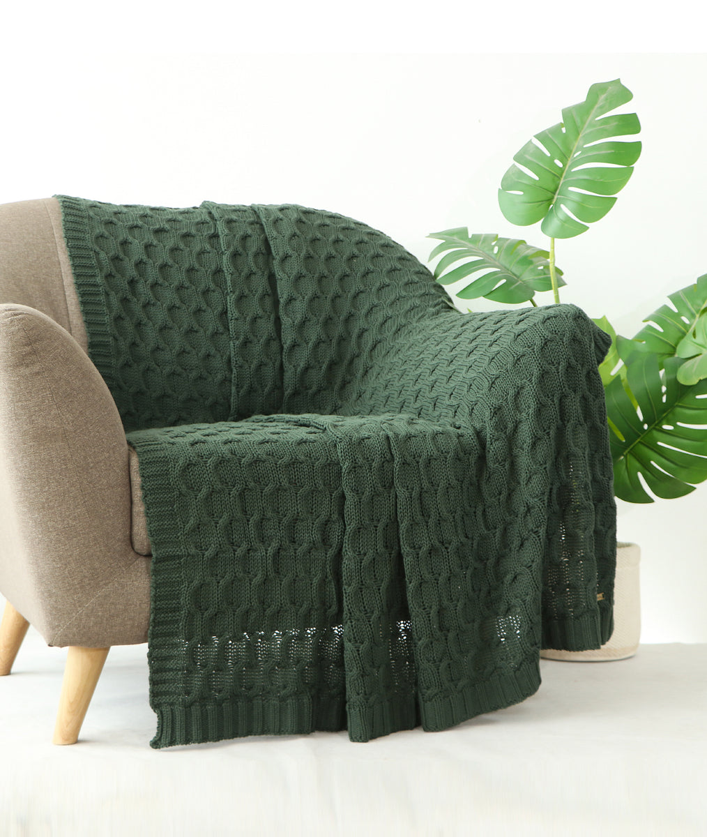 Kelly Knit Cotton Knitted All Season AC Throw Blanket (Bermuda Green ...