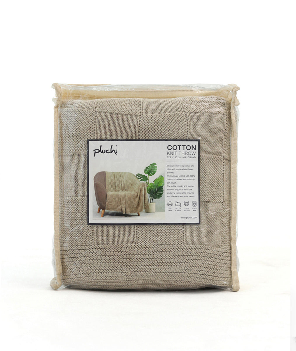 Square Check Cotton Knitted All Season Ac Throw Blanket (Beige ...