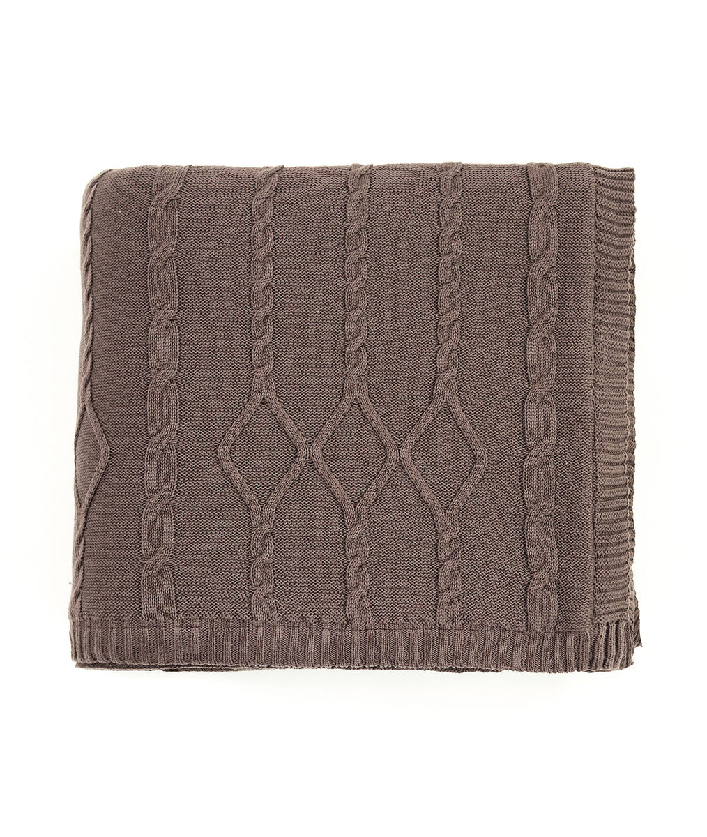 Twist Cable Cotton Knitted Throw Blanket With Warm Sherpa (Brown ...