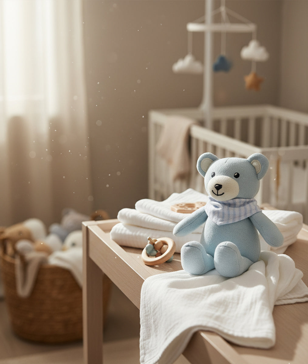 Sheriff Teddy Cotton Knitted Stuffed Soft Rattle Toy (Sky Blue ...