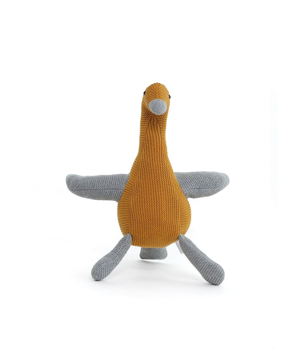 Chuckles Bird Cotton Knitted Stuffed Soft Toy (Mustard & Light Grey Me ...