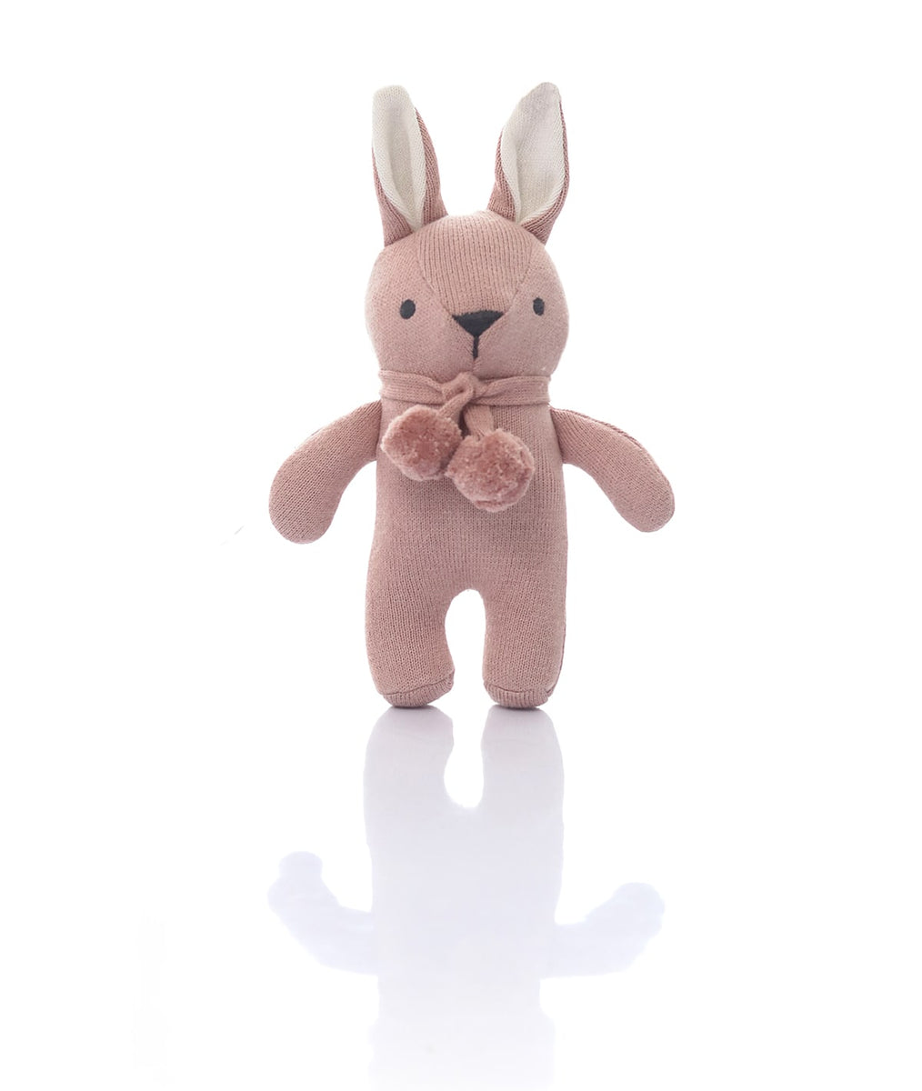 Toto Bear Cotton Knitted Stuffed Soft Rattle Toy (Pink Melange & Natur ...