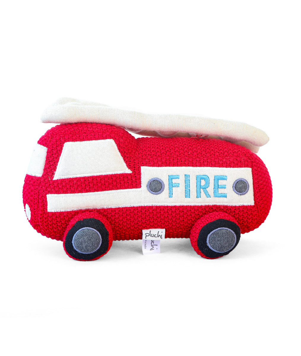 Fire Bus Cotton Knitted Stuffed Soft Toy (Red Natural) – Pluchi Online
