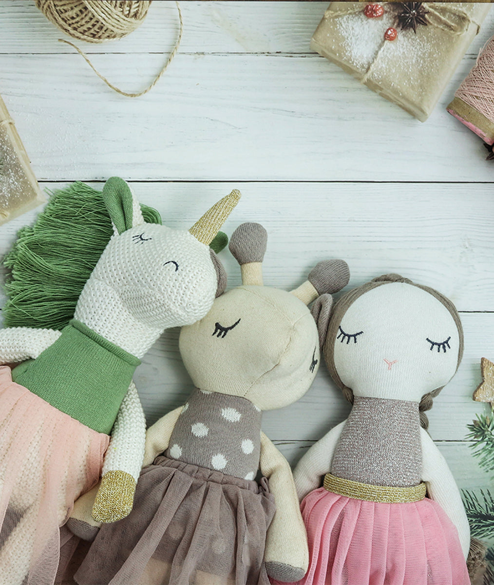 Ballerina Cotton Knitted Stuffed Soft Toy (Ivory, Pink & Lurex ...