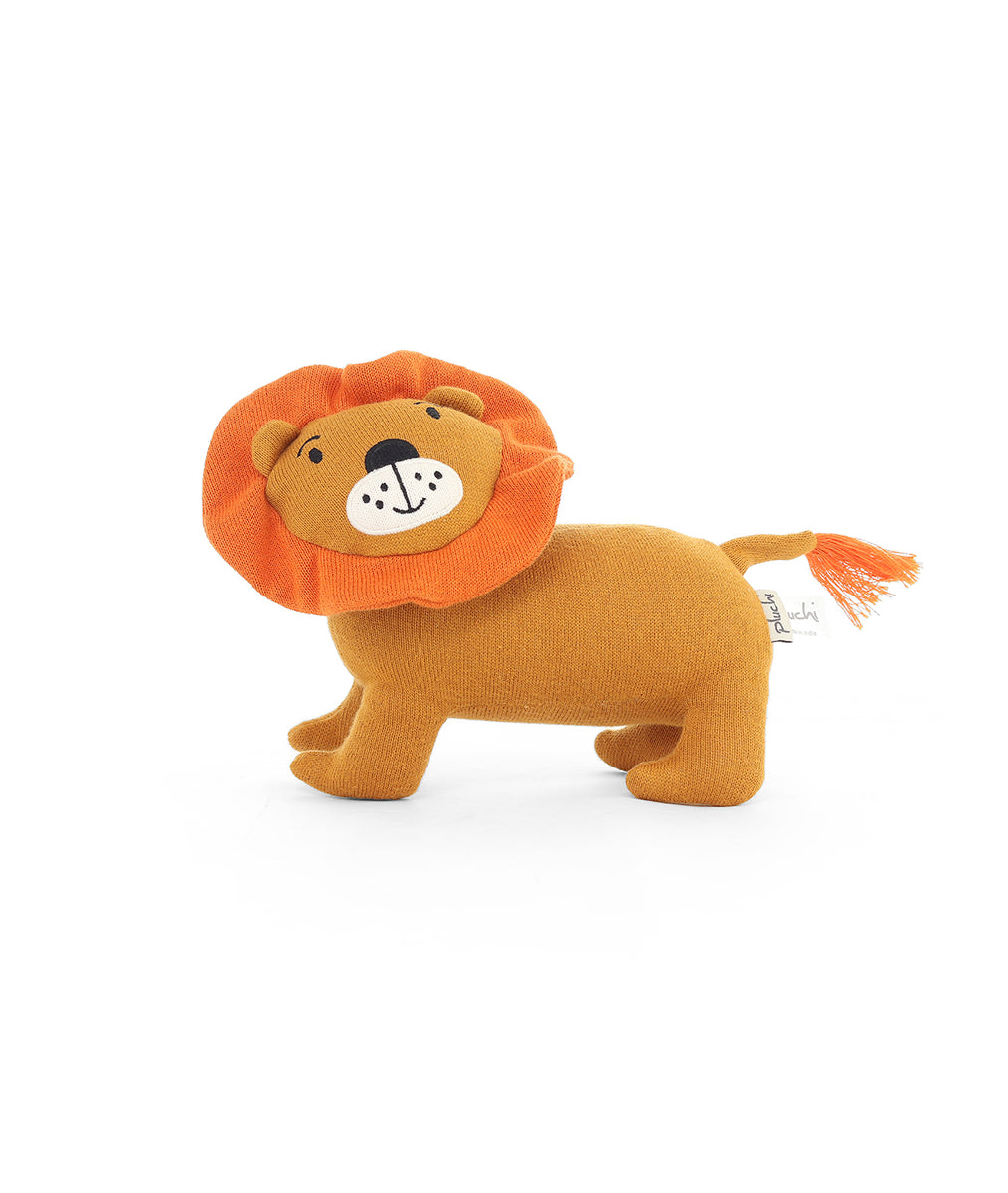Rebel the Lion Cotton Knitted Stuffed Soft Toy (Honey Gold & Orange ...