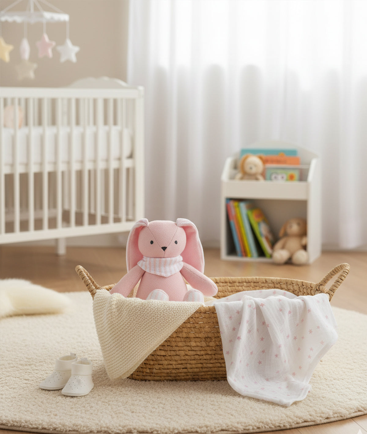 Queenie Bunny Hop Toy Cotton Knitted Stuffed Soft Rattle Toy (Light Pi ...
