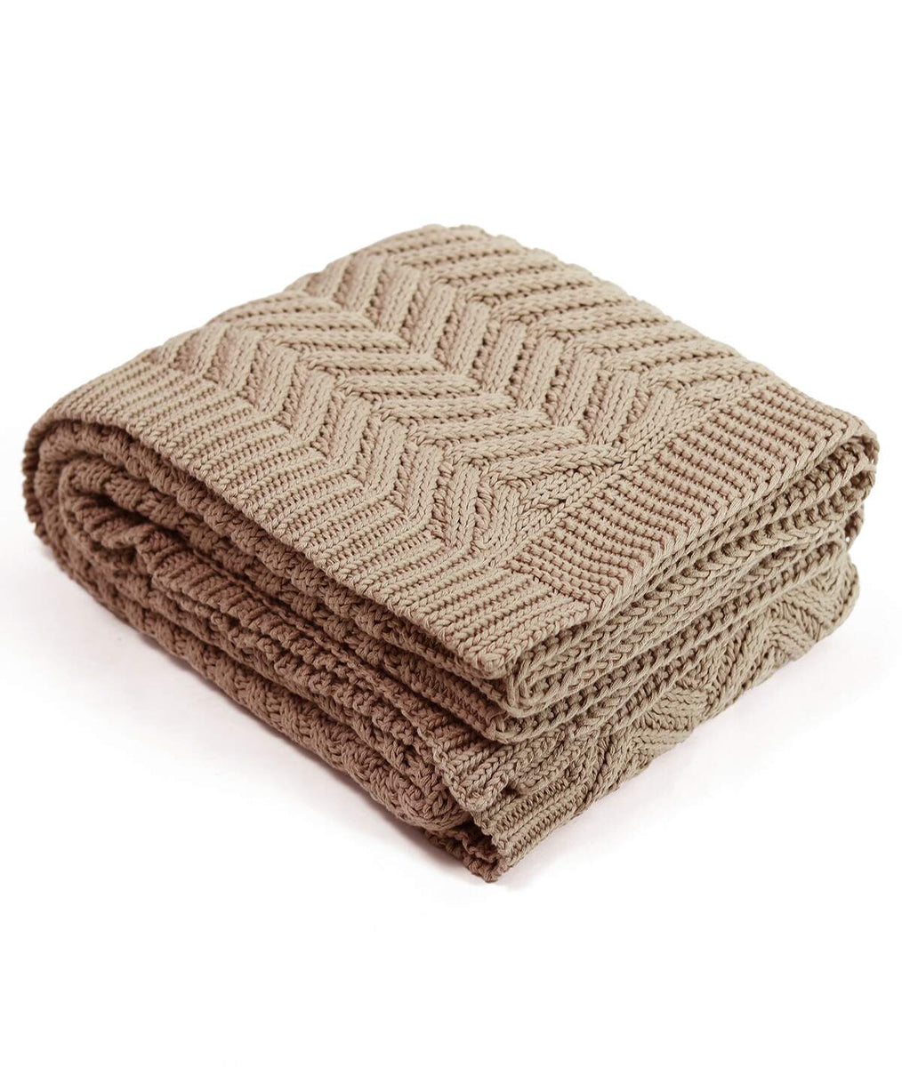 Chevron Oatmeal Color Cotton Knitted Throw /Blanket For Round The Year ...