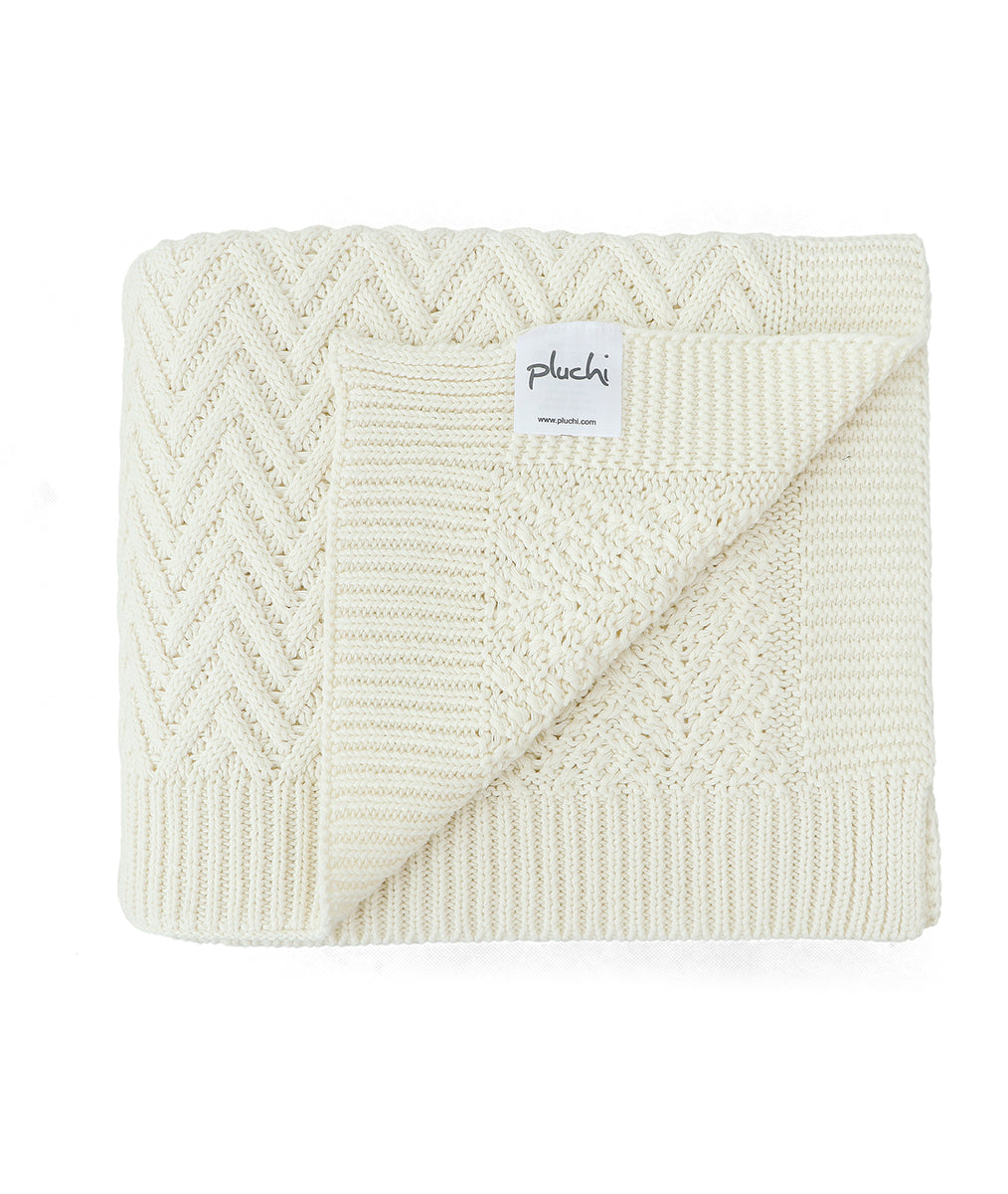 Elsa Ivory Cotton Knitted Throw /Blanket For Round The Year Use (125x1 ...