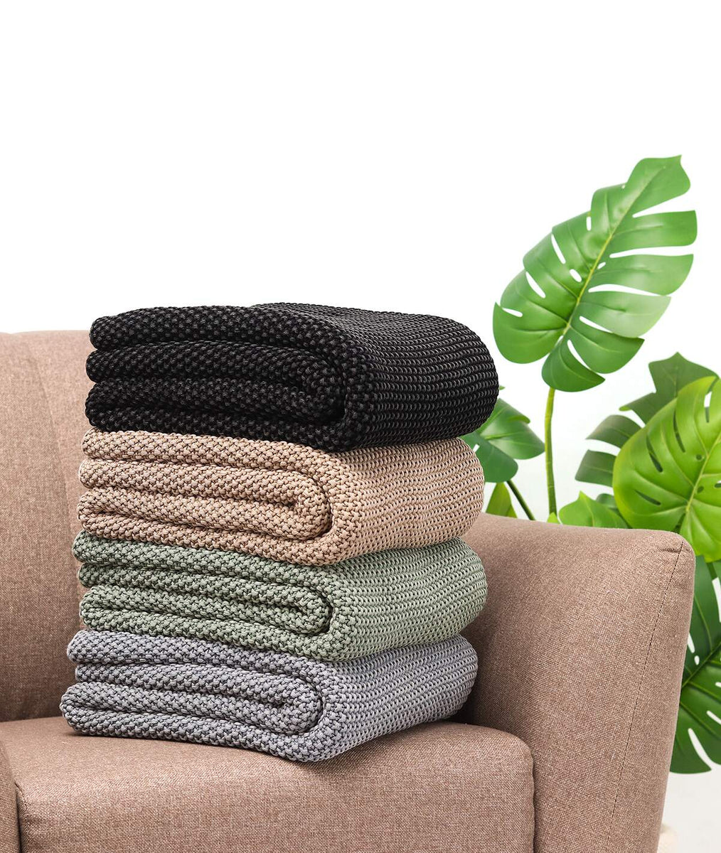 Knitted Purl Stone Color Cotton Knitted Throw /Blanket For Round The Y ...