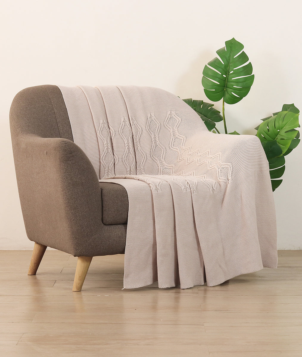 Nile Sand Color 100% Cotton Knitted All Season AC Throw Blanket (125cm ...