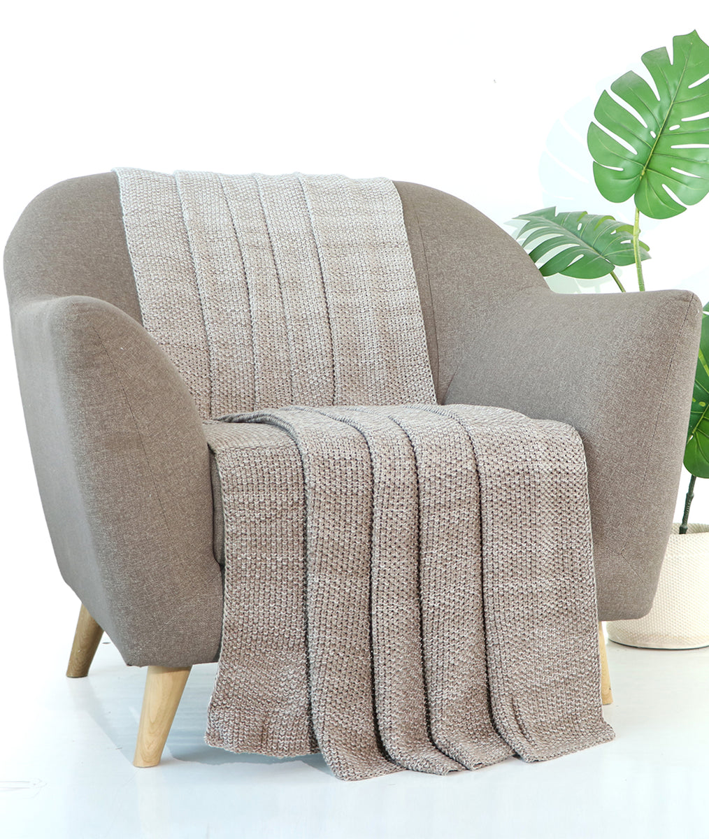 Ombre Moss Knit Pale Whisper, Beige & Ivory Cotton Knitted Throw /Blan ...