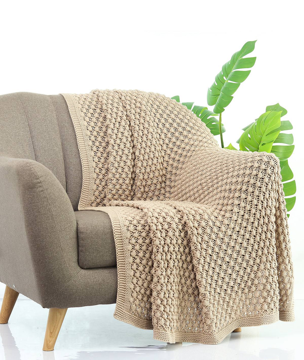 Popcorn Knit Light Beige Melange Color Cotton Knitted Throw /Blanket F ...