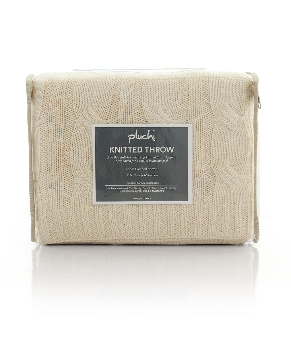 Vintage Knit Cotton Knitted All Season AC Throw Blanket (Natural ...