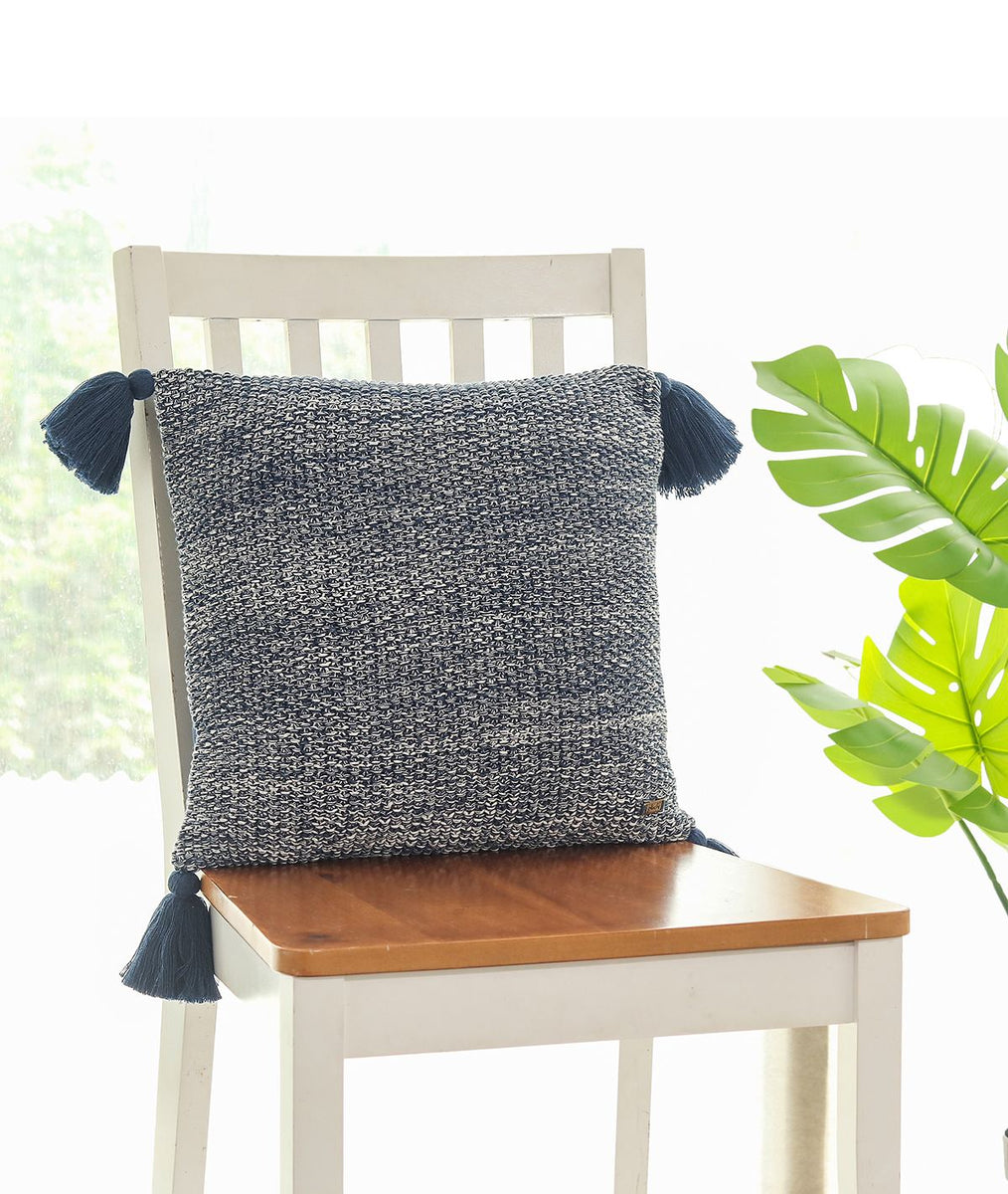 Moss knit Cotton Knitted Decorative Navy & Natural Color 16x16 Inches ...