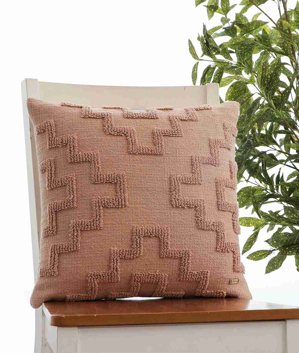 Fret Cotton Knitted Decorative Blush Pink Color 18 x 18 Inches Cushion ...