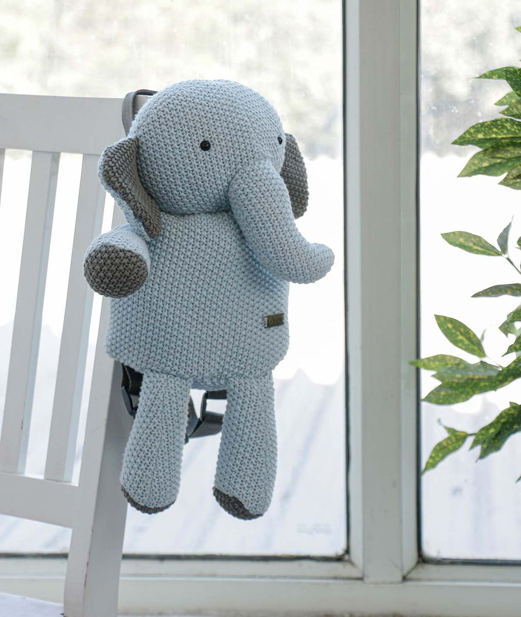 Berry The Elephant - Sky Blue 100% Cotton Knitted Kids bag – Pluchi Online