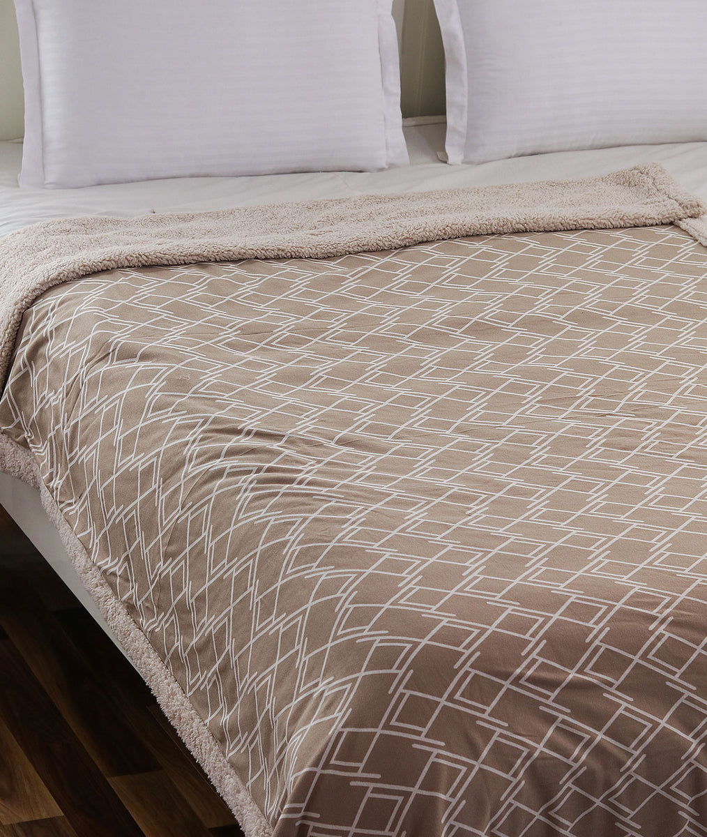 Gianna- Stone & Natural Cotton Knitted Single Bed Blanket layered with ...