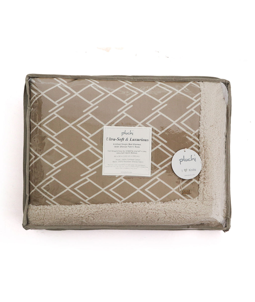 Gianna- Stone & Natural Cotton Knitted Single Bed Blanket layered with ...