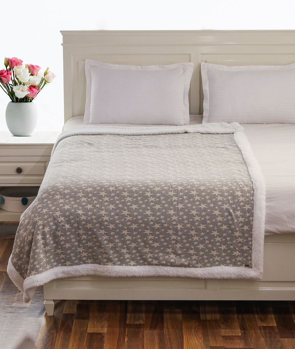 Star's - White & Lt. Grey Mel. Cotton Knitted Single Bed Blanket layer ...