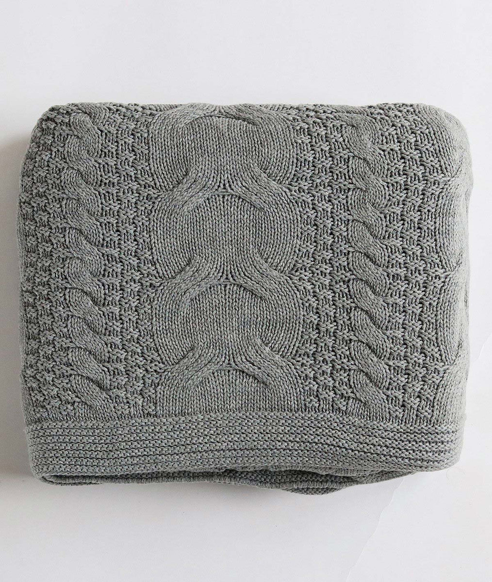 Classical Throw - Light Grey 100% Cotton Knitted All Season AC Throw B ...