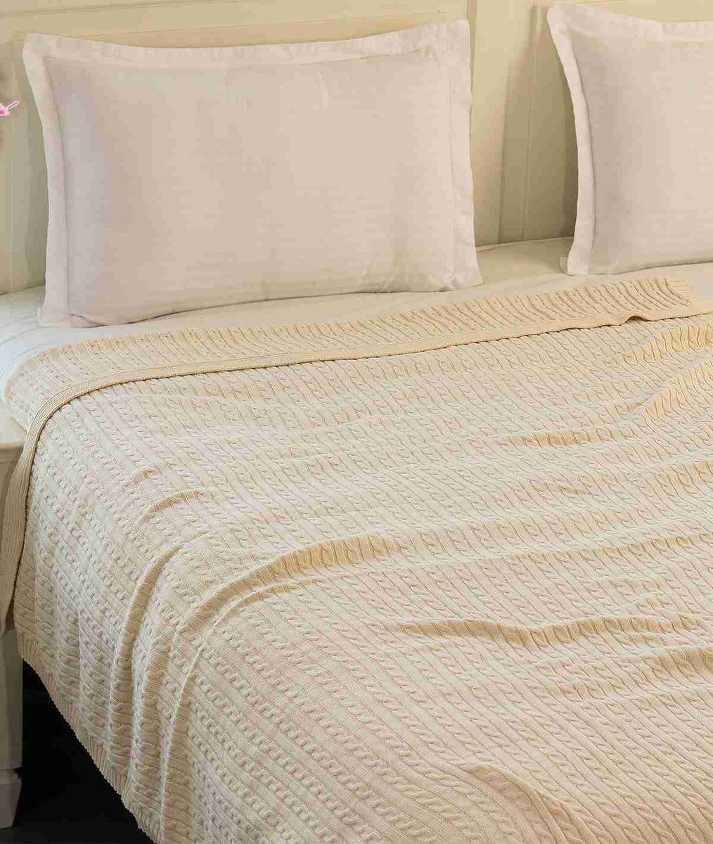 Cable Knit Cotton Knitted AC blanket / Dohar for Round the Year Use in ...