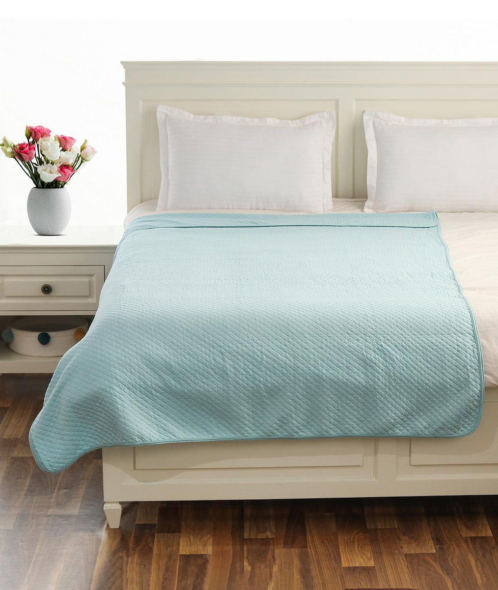 Quardline Baby Blue Cotton Knitted Light weight Quilted Blanket ...