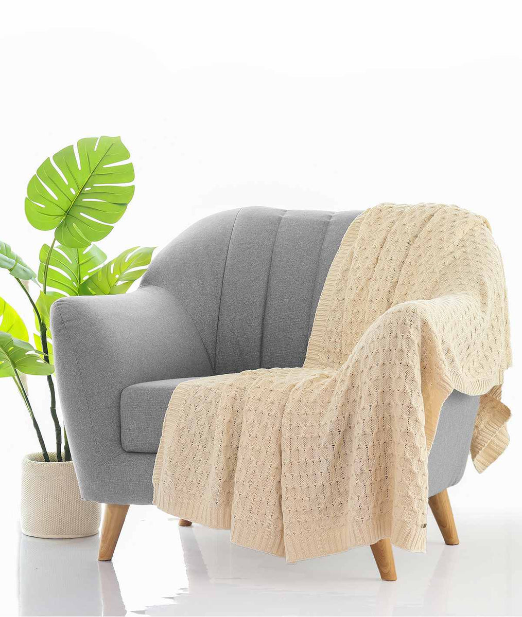 Kelly Knit Cotton Knitted All Season AC Throw Blanket (Natural ...