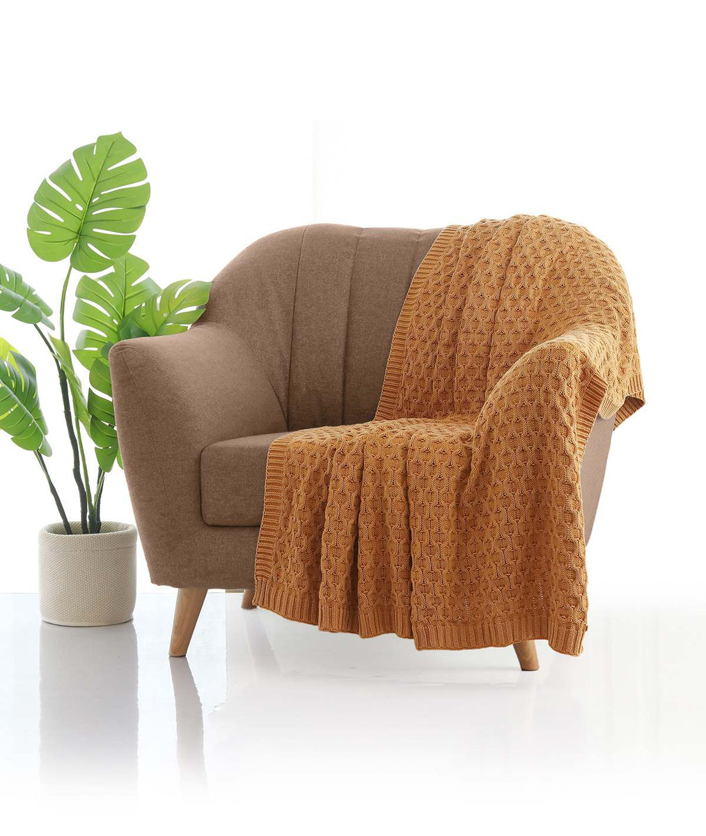 Kelly Knit Cotton Knitted All Season AC Throw Blanket (Mustard ...