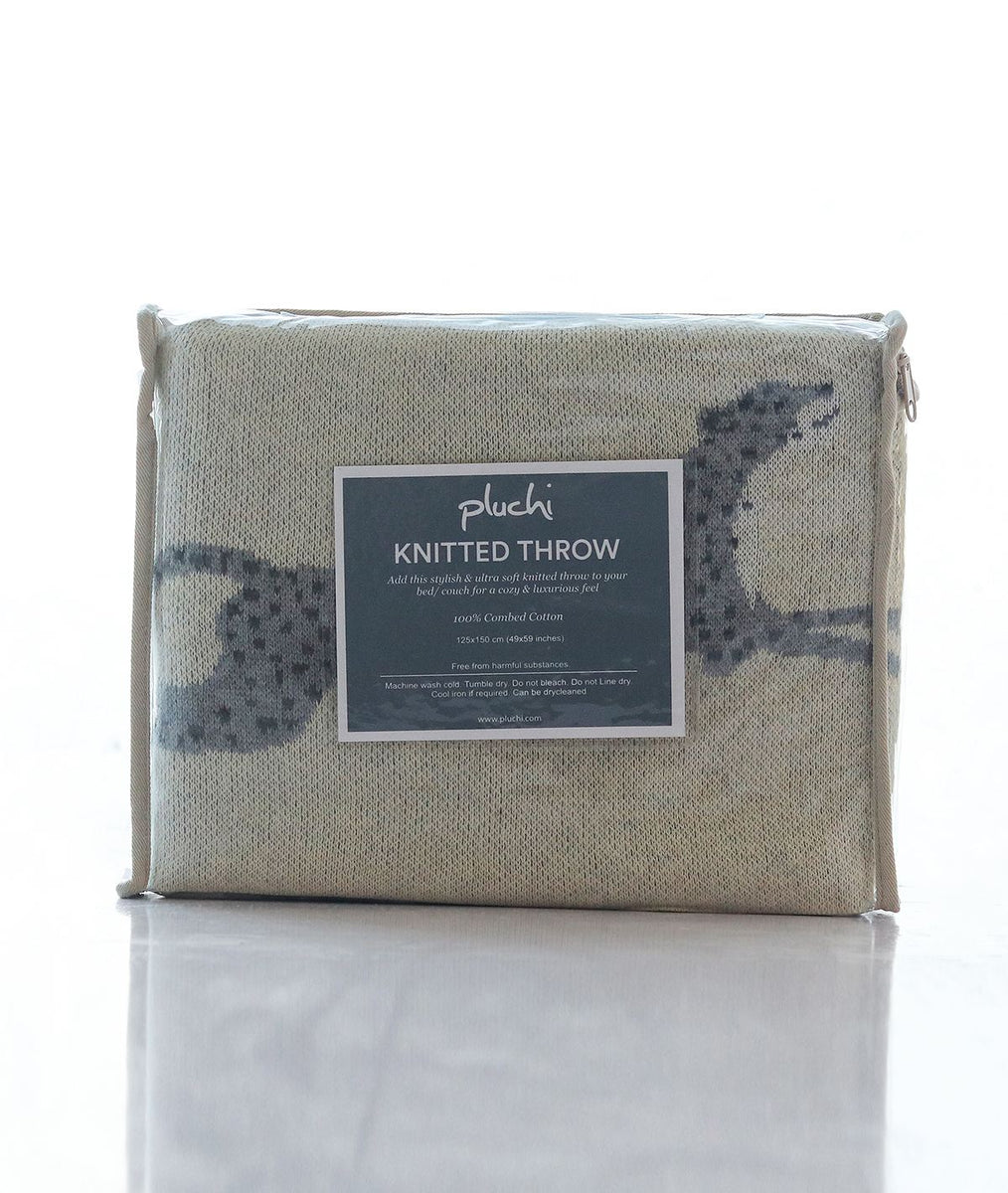 Leopard Pure Cotton Knitted Throw /AC Blanket in Grey Color (125cm X 1 ...