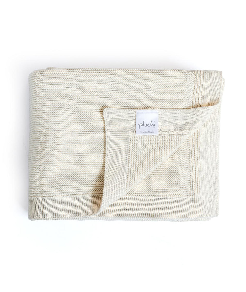 Transfer Knit Cotton Knitted All Season AC Throw Blanket (Natural ...