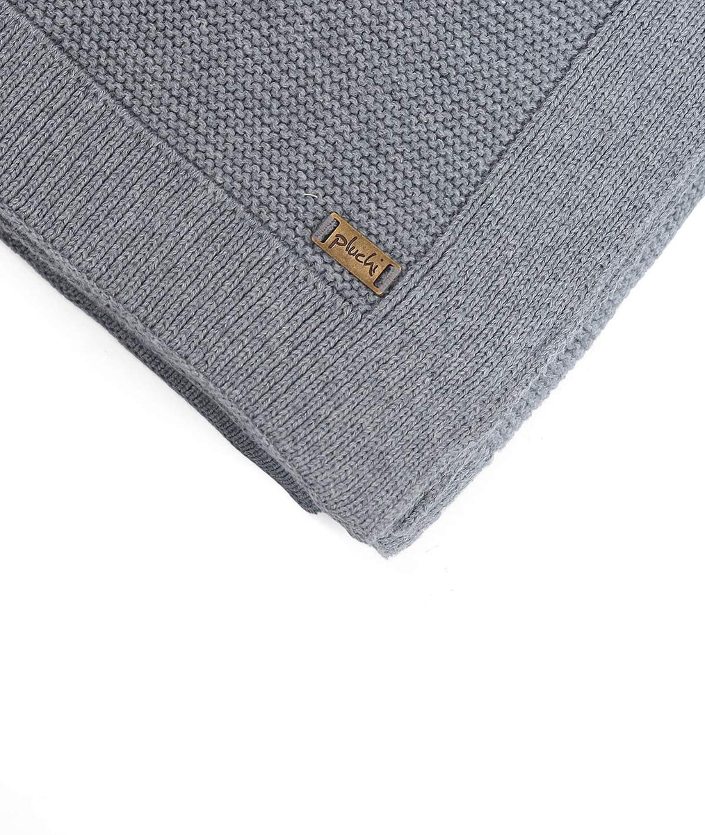 Transfer Knit Cotton Knitted All Season AC Throw Blanket (Medium Grey ...