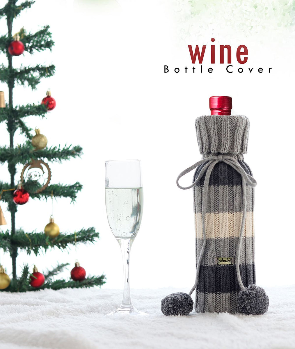 Classic Stripes Cotton Knitted Wine Bottle Cover (Grey Combo) – Pluchi ...